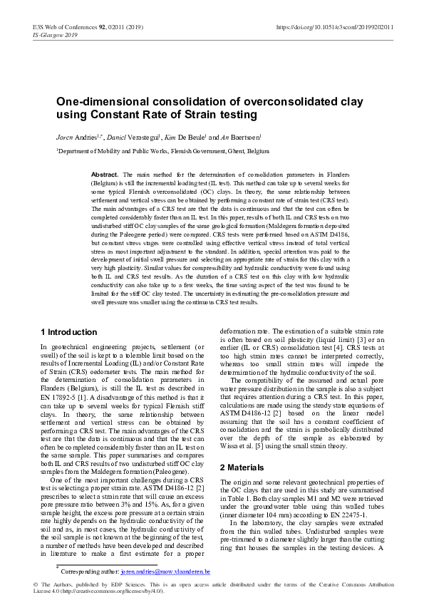 (PDF) One-dimensional consolidation of over-consolidated soil under ...