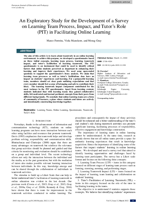 (PDF) An Exploratory Study for the Development of a Survey on Learning ...