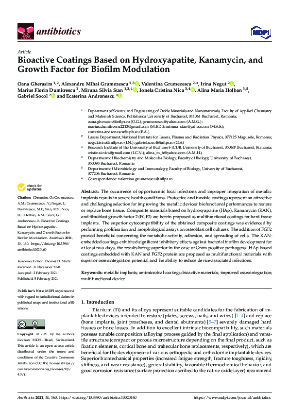Bioactive Coatings Based on Hydroxyapatite, Kanamycin, and Growth ...