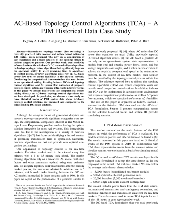 (PDF) AC-Based Topology Control Algorithms (TCA) -- A PJM Historical Data Case Study