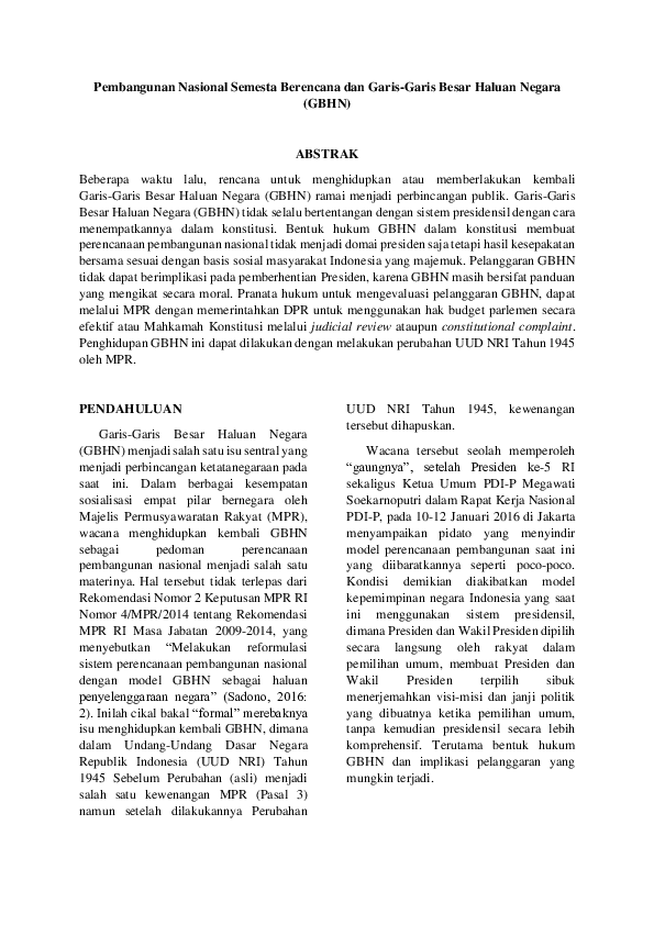 (PDF) Pembangunan Nasional Semesta Berencana dan Garis-Garis Besar ...