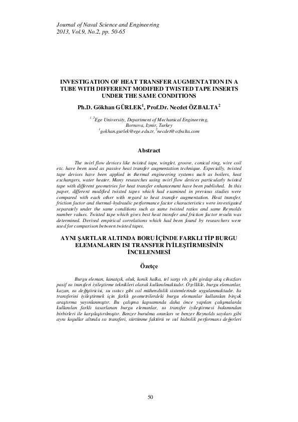 (PDF) Ayni Şartlar Altinda Boru İçi̇nde Farkli Ti̇p Burgu Elemanlarin ...