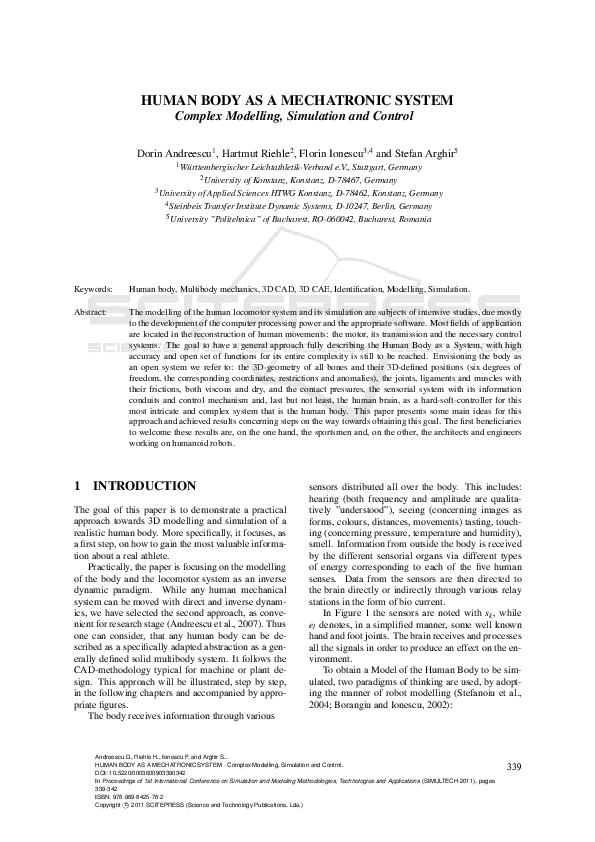 (PDF) HUMAN BODY AS A MECHATRONIC SYSTEM - Complex Modelling ...