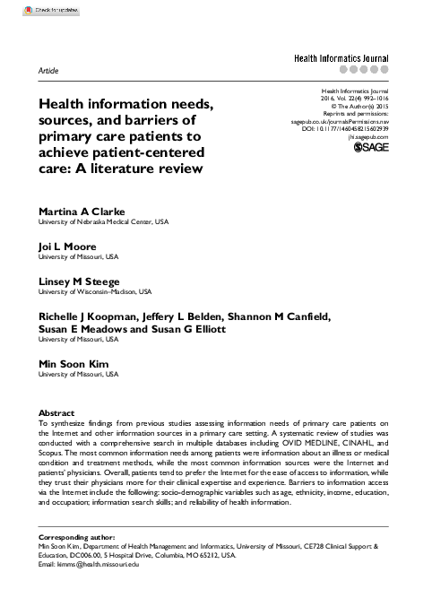 (PDF) Health information needs, sources, and barriers of primary care ...