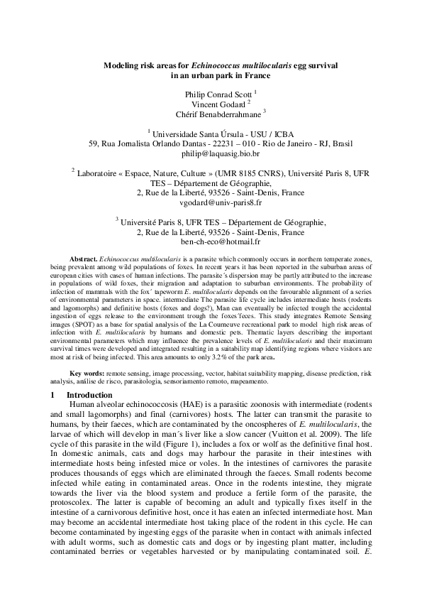 (PDF) Modeling risk areas for Echinococcus multilocularis egg survival in an urban park in France