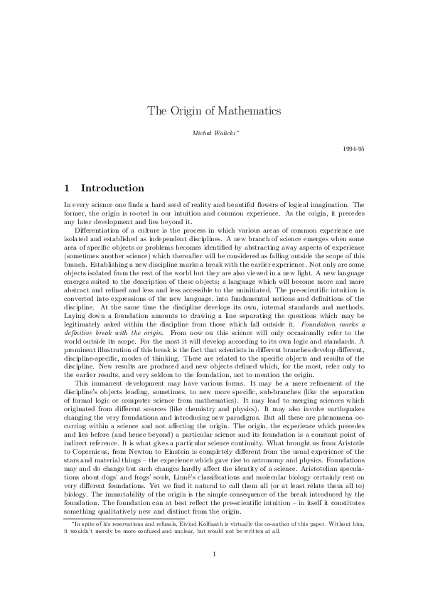 (PDF) The Origin of Mathematics