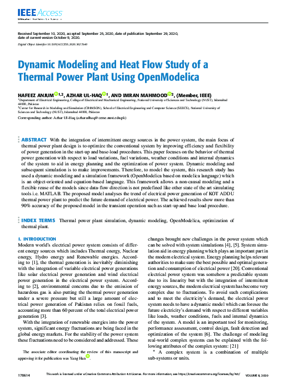 (PDF) Dynamic Modeling and Heat Flow Study of a Thermal Power Plant Using OpenModelica