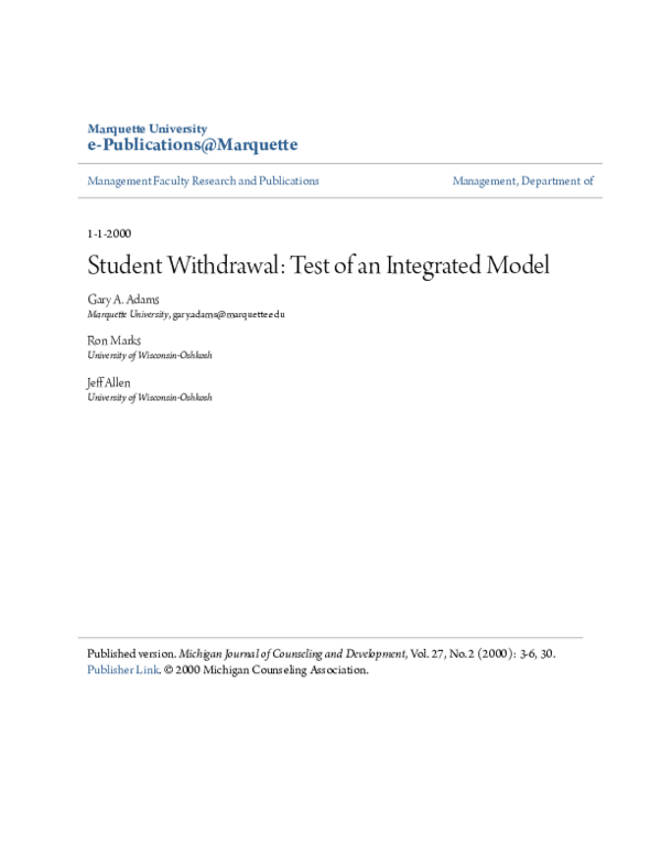 (PDF) Student Withdrawal: Test of an Integrated Model