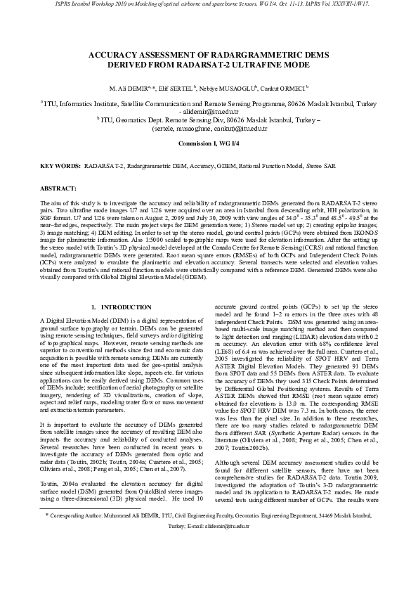 (PDF) Accuracy Assessment Of Radargrammetric DEMs Derived From Radarsat ...