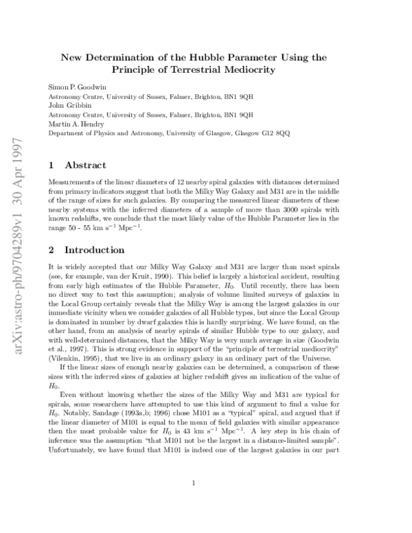 (PDF) New Determination of the Hubble Parameter Using the Principle of ...