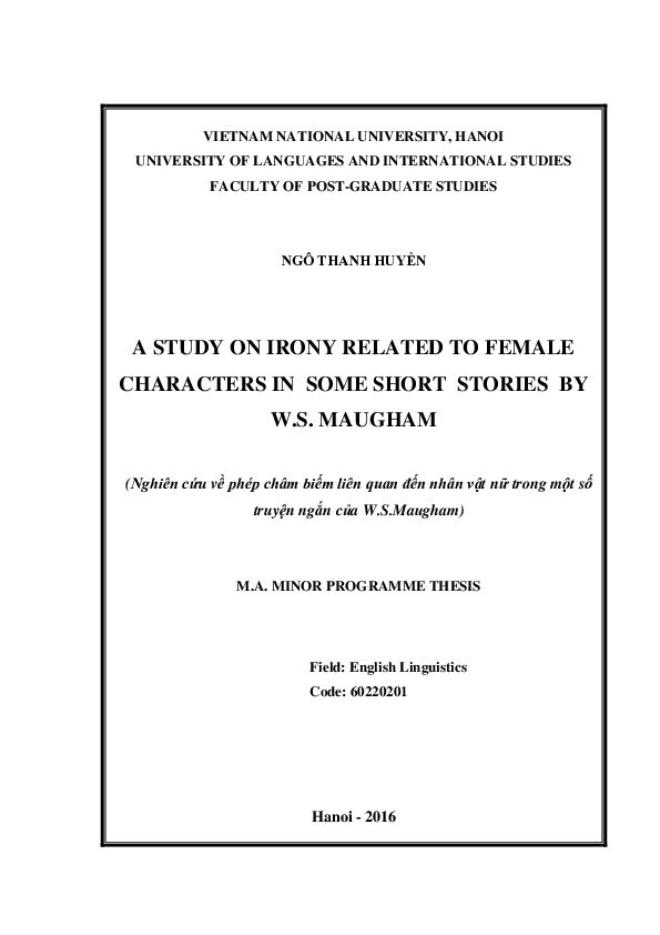 (PDF) A Study On Irony Related To Female Characters In Some Short ...
