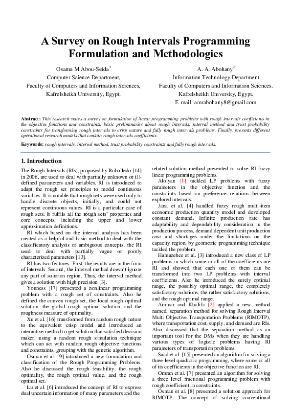(PDF) A Survey on Rough Intervals Programming Formulation and Methodologies