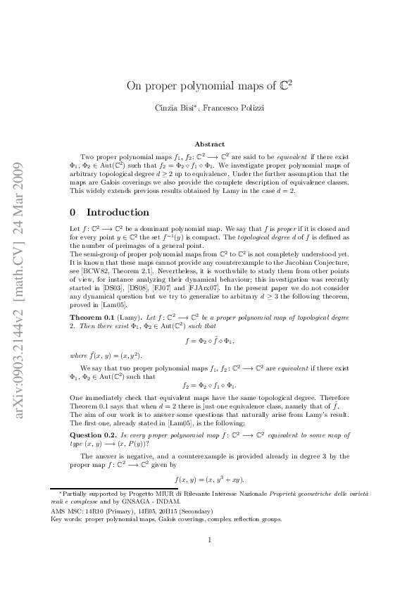 (PDF) On proper polynomial maps of C 2