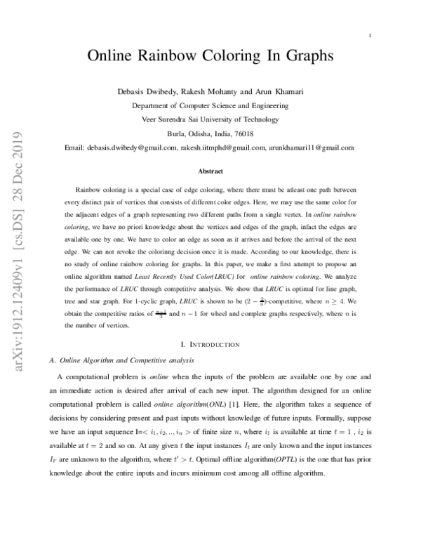 (PDF) Online Rainbow Coloring In Graphs