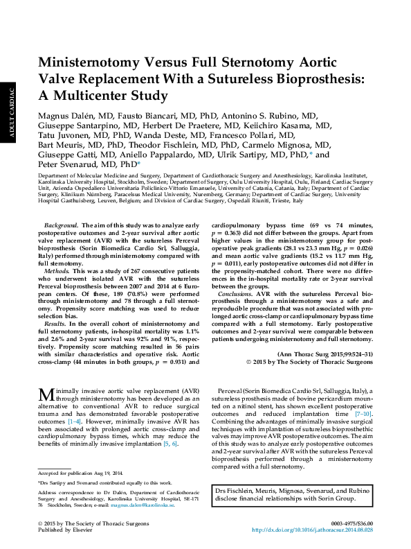 (PDF) Ministernotomy Versus Full Sternotomy Aortic Valve Replacement ...