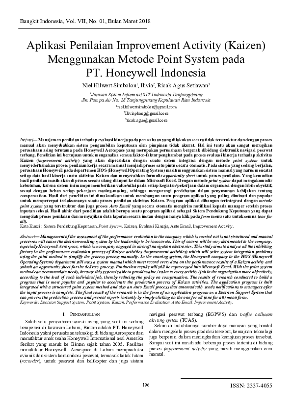 (PDF) Aplikasi Penilaian Improvement Activity (Kaizen) Menggunakan ...