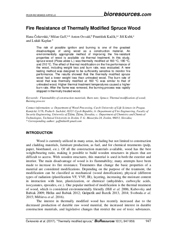 (PDF) Fire Resistance of Thermally Modified Spruce Wood