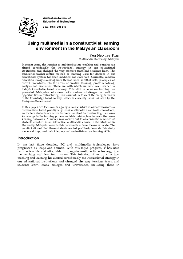 (PDF) Using multimedia in a constructivist learning environment in the Malaysian classroom