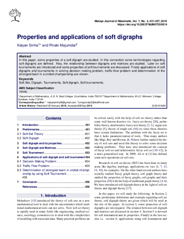 (PDF) Properties and applications of soft digraphs