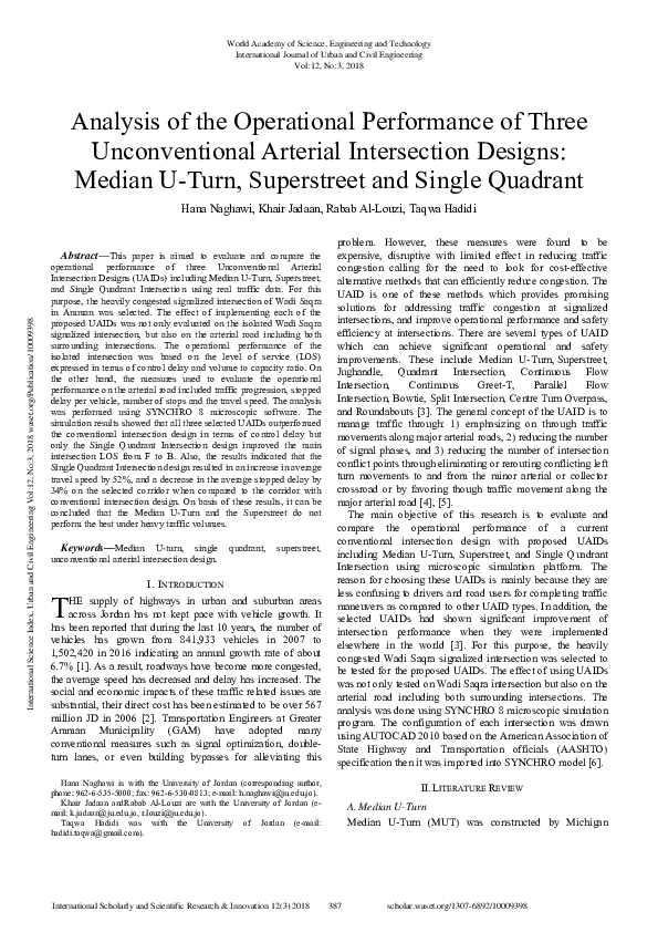 (PDF) Analysis Of The Operational Performance Of Three Unconventional Arterial Intersection ...