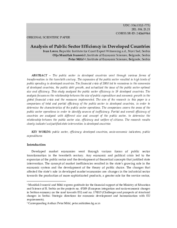 (PDF) Analysis of public sector efficiency in developed countries