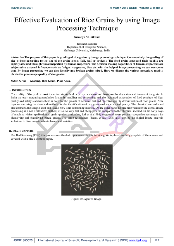 (PDF) Effective Evaluation of Rice Grains by using Image Processing Technique
