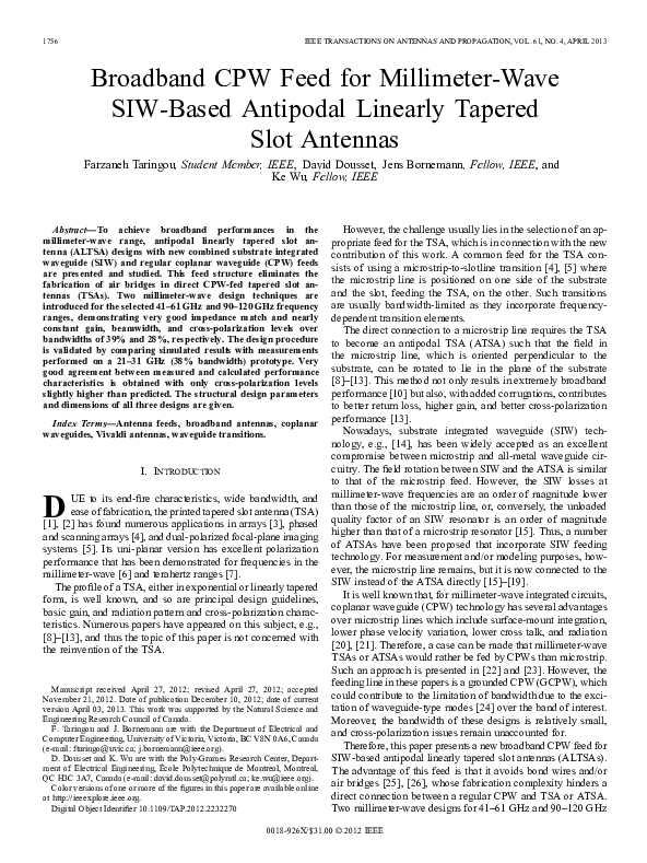 (PDF) Broadband CPW Feed for Millimeter-Wave SIW-Based Antipodal ...