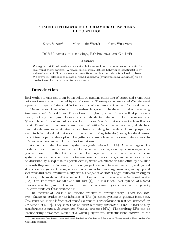 (PDF) Timed Automata for Behaviorial Pattern Recognition