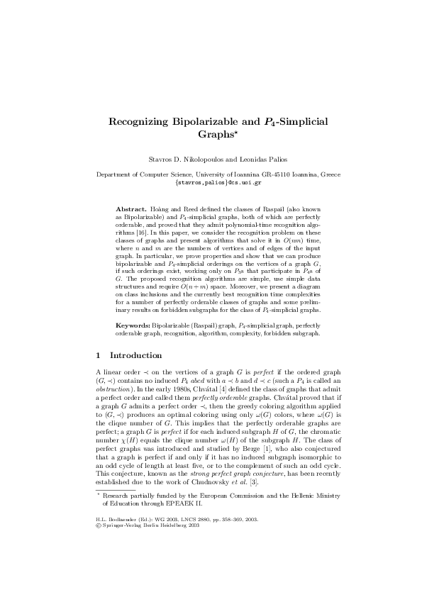 (PDF) Recognizing Bipolarizable and P 4-Simplicial Graphs