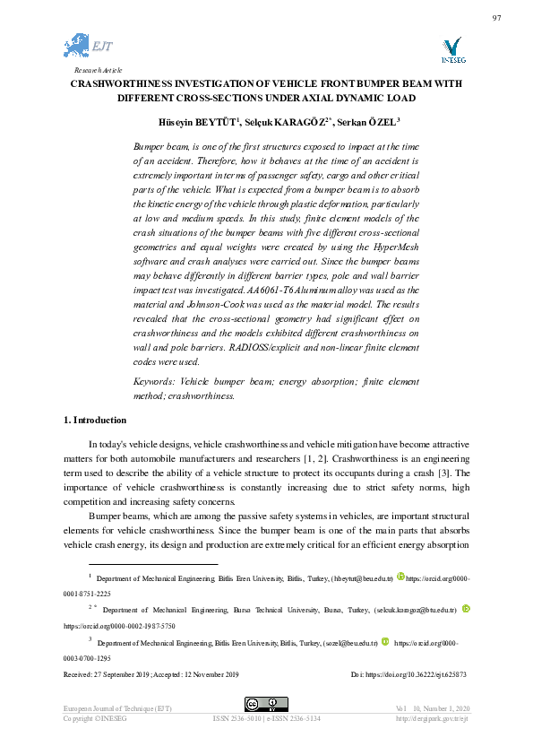 (PDF) Crashworthiness Investigation of Vehicle Front Bumper Beam with Different Cross-Sections ...