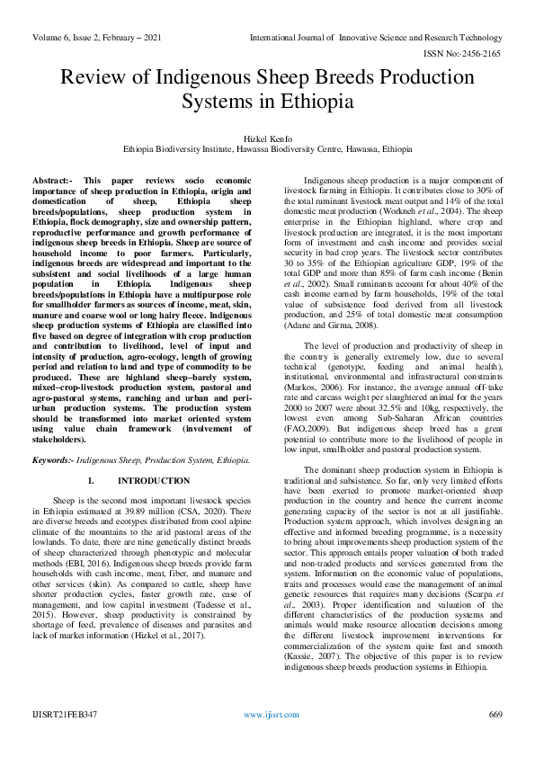 (PDF) Review of Indigenous Sheep Breeds Production Systems in Ethiopia