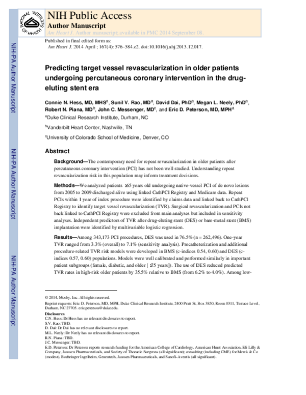(PDF) Predicting target vessel revascularization in older patients ...