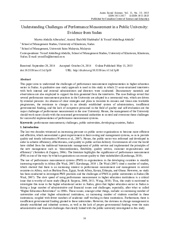(PDF) Understanding Challenges of Performance Measurement in a Public ...