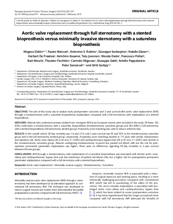 (PDF) Aortic valve replacement through full sternotomy with a stented ...
