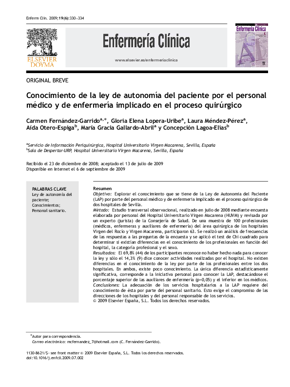 (PDF) Conocimiento de la ley de autonomía del paciente por el personal ...