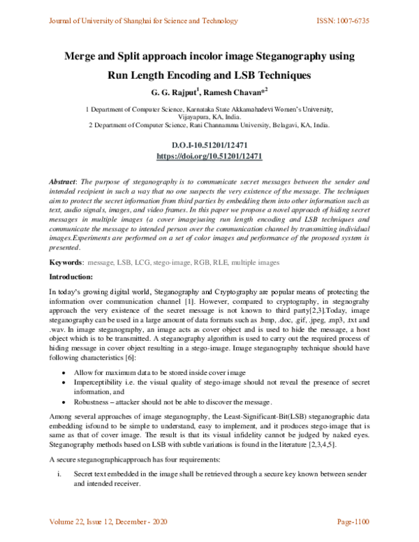(PDF) Merge and Split approach incolor image Steganography using Run Length Encoding and LSB ...