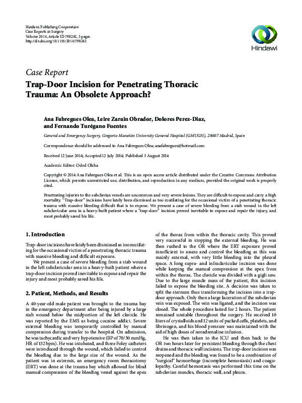 (PDF) Trap-Door Incision for Penetrating Thoracic Trauma: An Obsolete ...