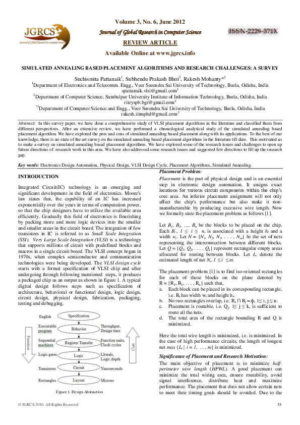 (PDF) Simulated annealing based placement algorithms and research challenges: A Survey