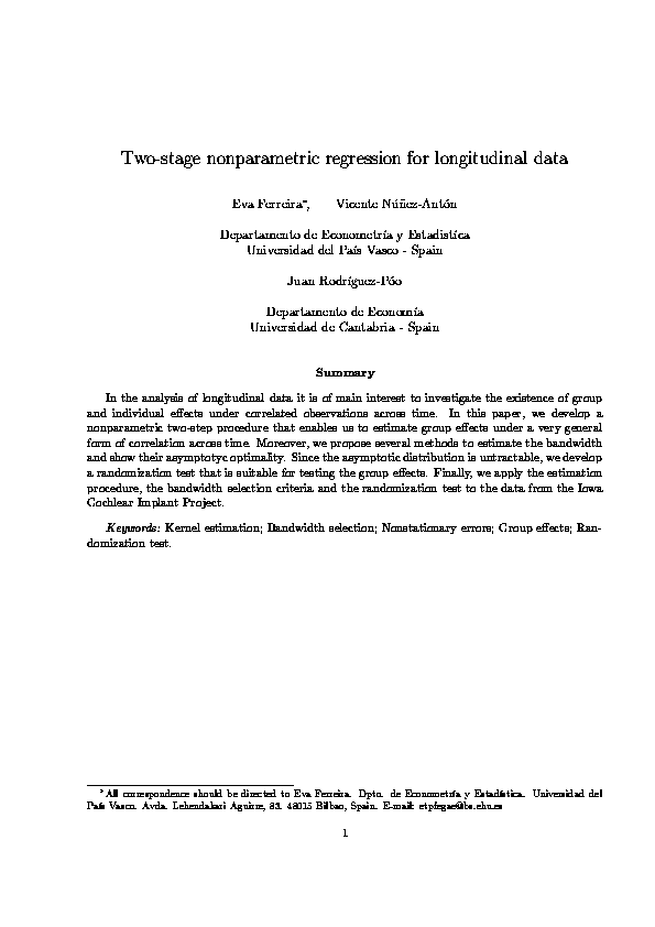 Pdf Two Stage Nonparametric Regression For Longitudinal Data