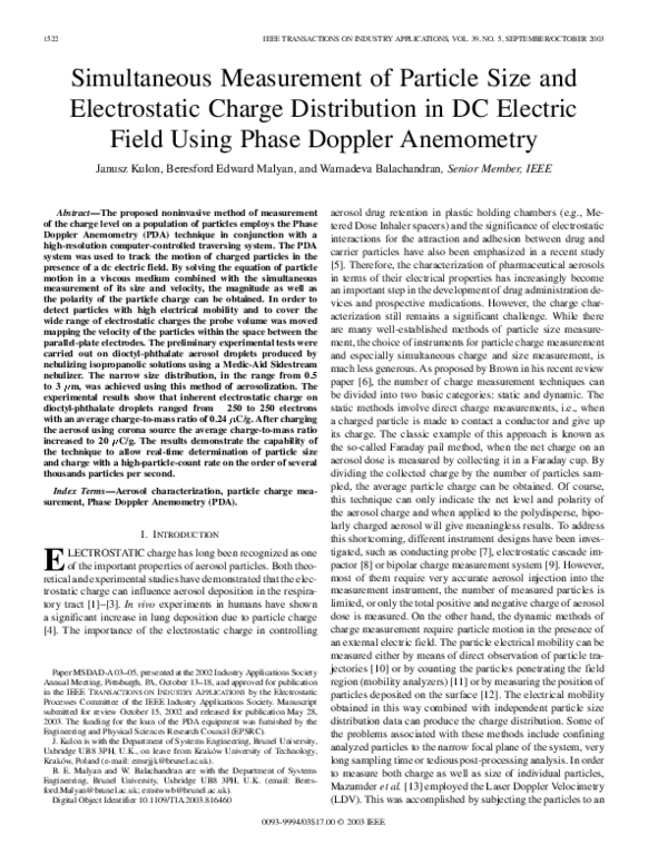 (PDF) Simultaneous measurement of particle size and electrostatic ...