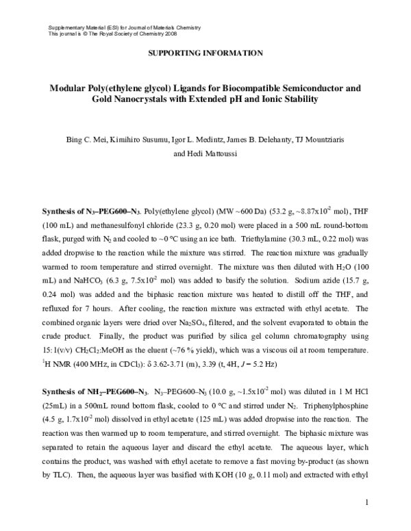 (PDF) Modular poly(ethylene glycol) ligands for biocompatible semiconductor and gold ...