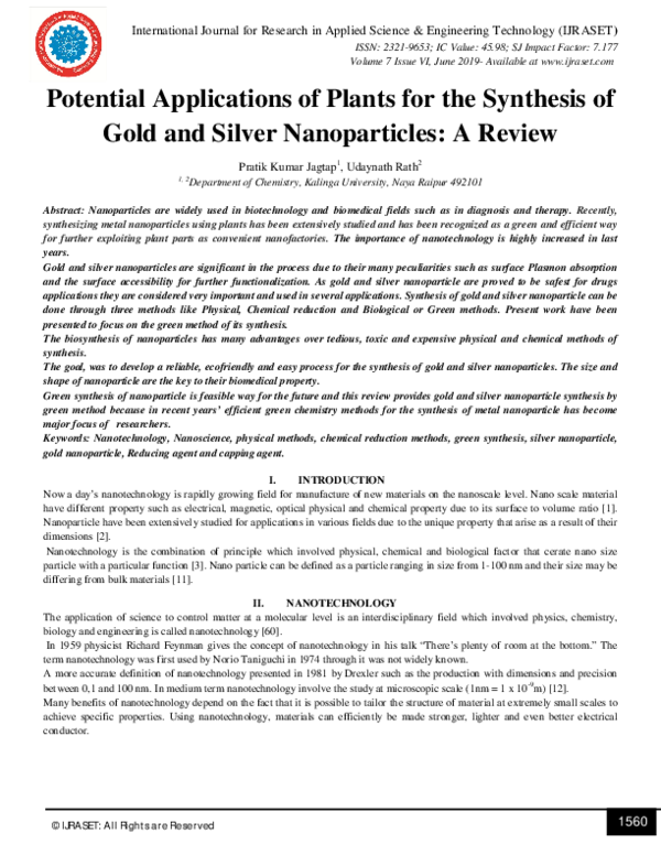 (PDF) Potential Applications of Plants for the Synthesis of Gold and ...