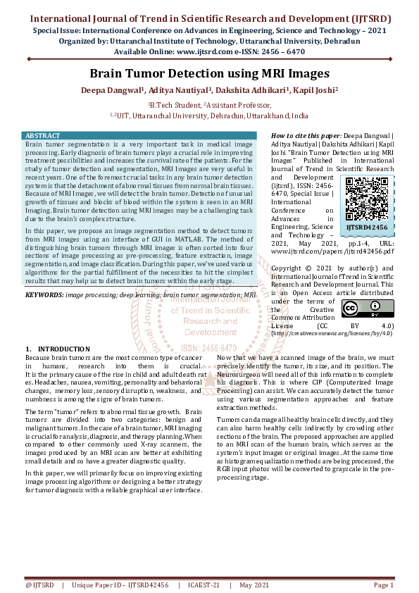 (PDF) Brain Tumor Detection Using MRI Images