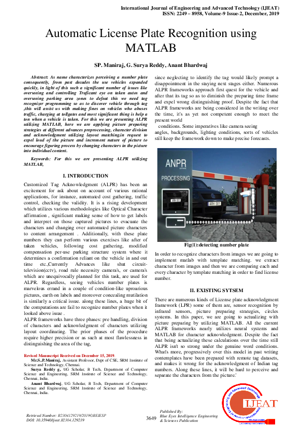 (PDF) Automatic License Plate Recognition using MATLAB