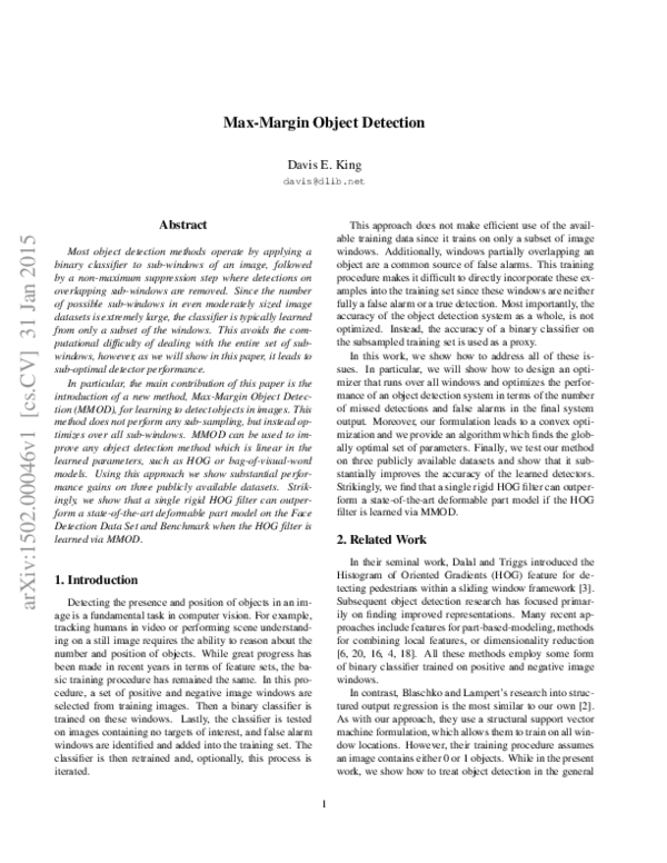 (PDF) Max-Margin Object Detection