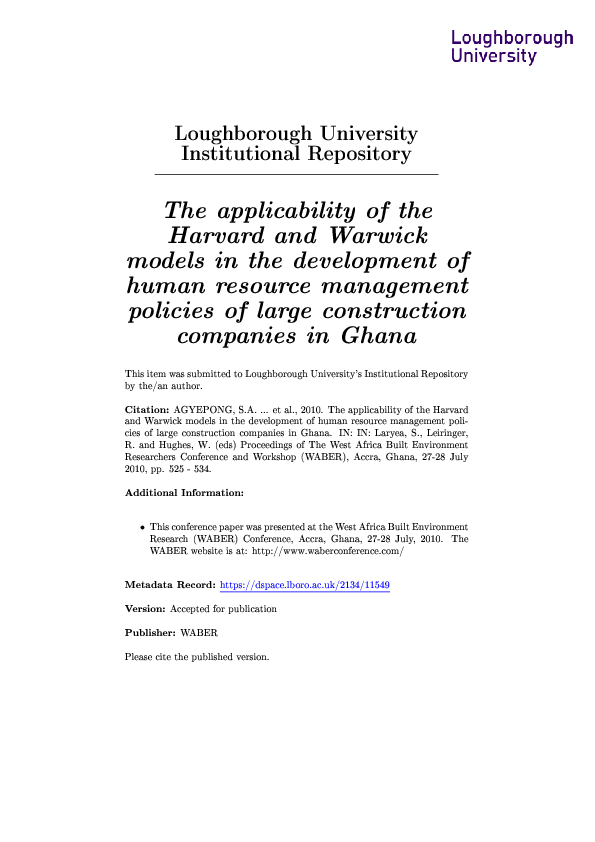 (PDF) The applicability of the Harvard and Warwick models in the ...