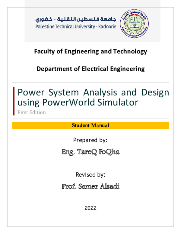 (PDF) Power System Analysis and Design using PowerWorld Simulator