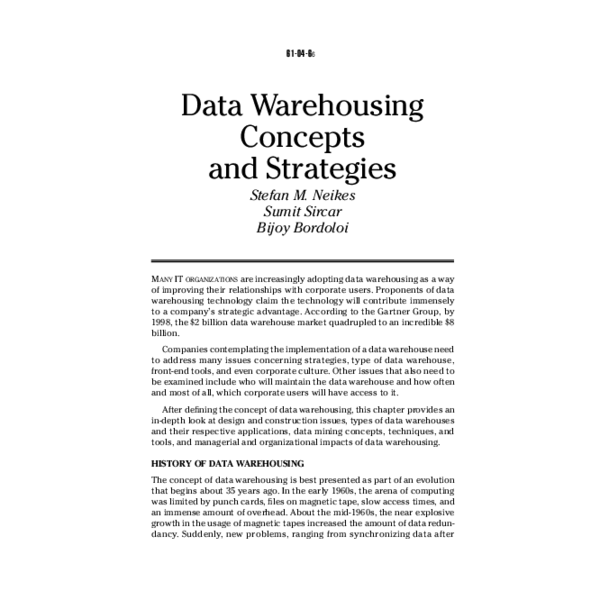(PDF) Data Warehousing Concepts and Strategies