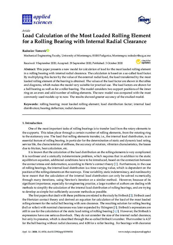 Load Calculation of the Most Loaded Rolling Element for a Rolling ...
