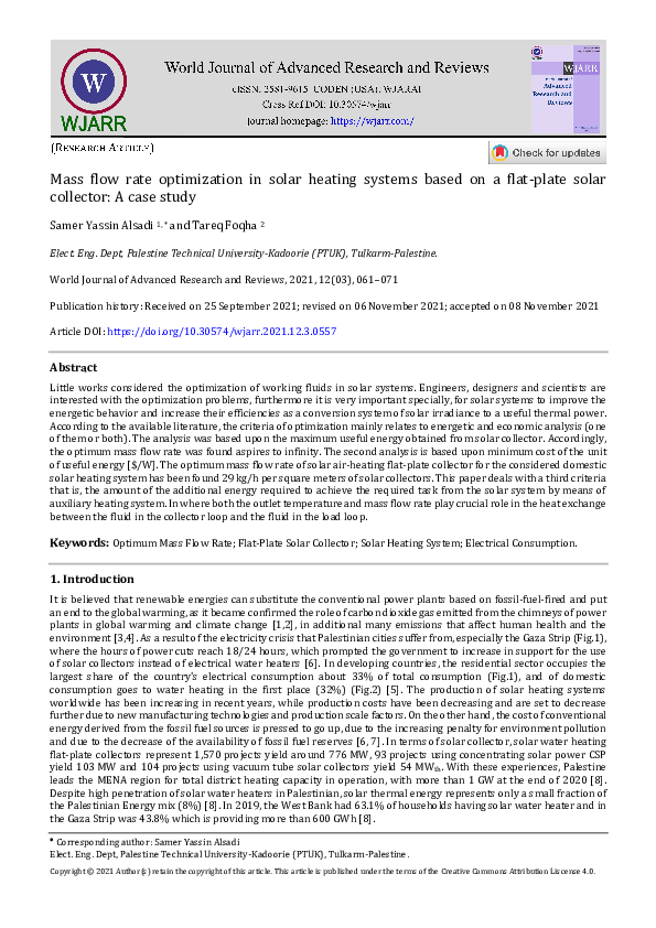 (PDF) Mass flow rate optimization in solar heating systems based on a ...